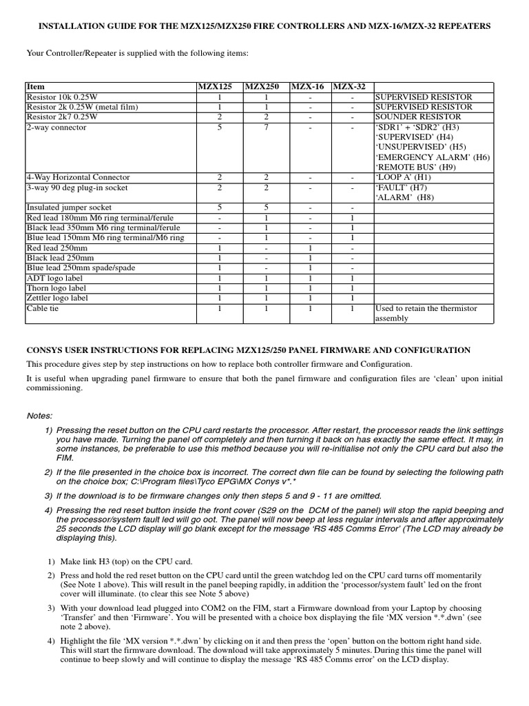 MZX125/MZX250 Fire Panel Installation Guide | PDF | Electrical ...