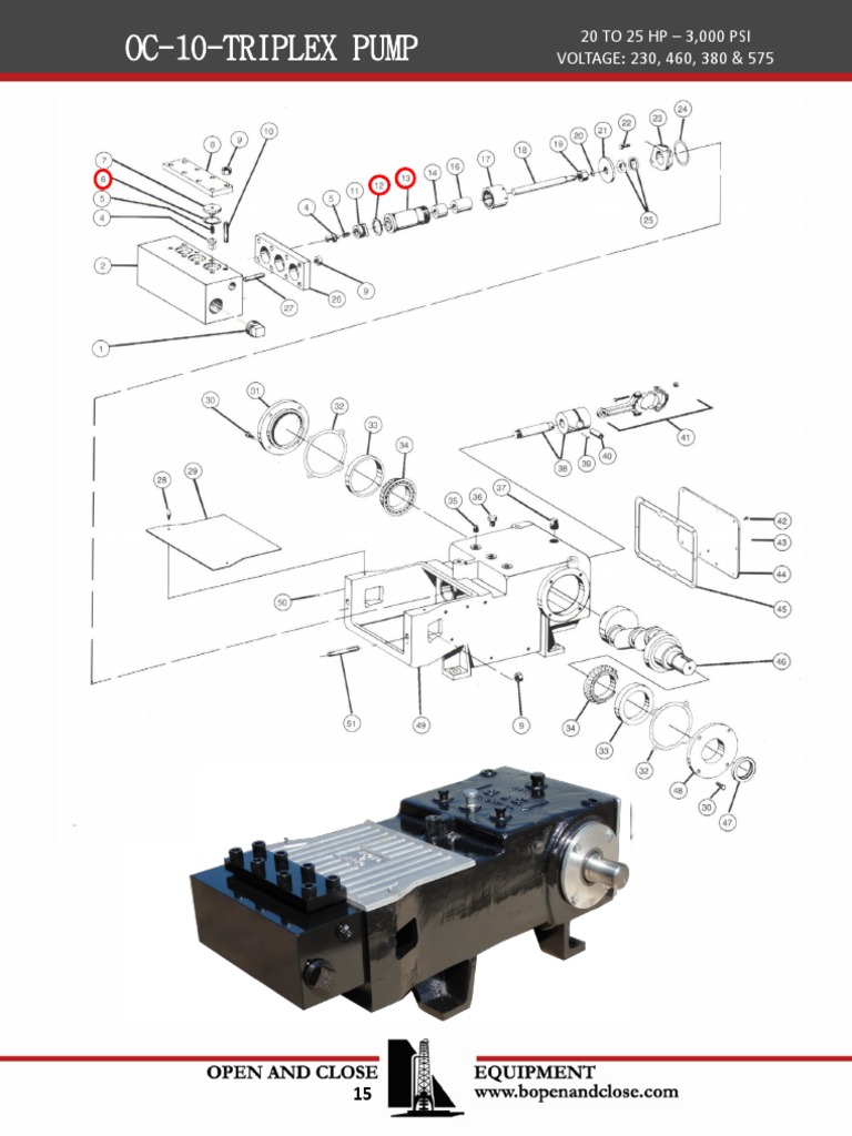 Oc-10-Triplex Pump: 20 TO 25 HP - 3,000 PSI VOLTAGE: 230, 460, 380 ...