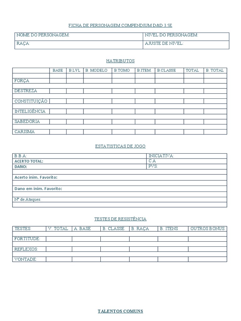 Ficha de Personagemd&d 3.5 Editada | PDF
