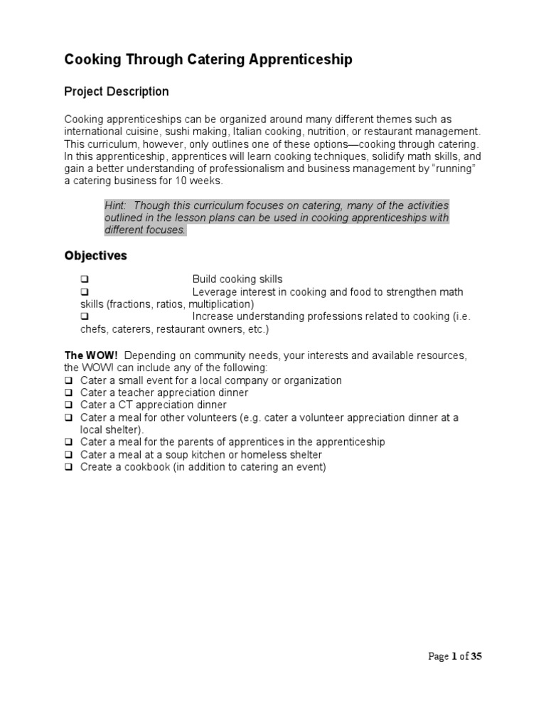 Catering Apprenticeship Guide | PDF