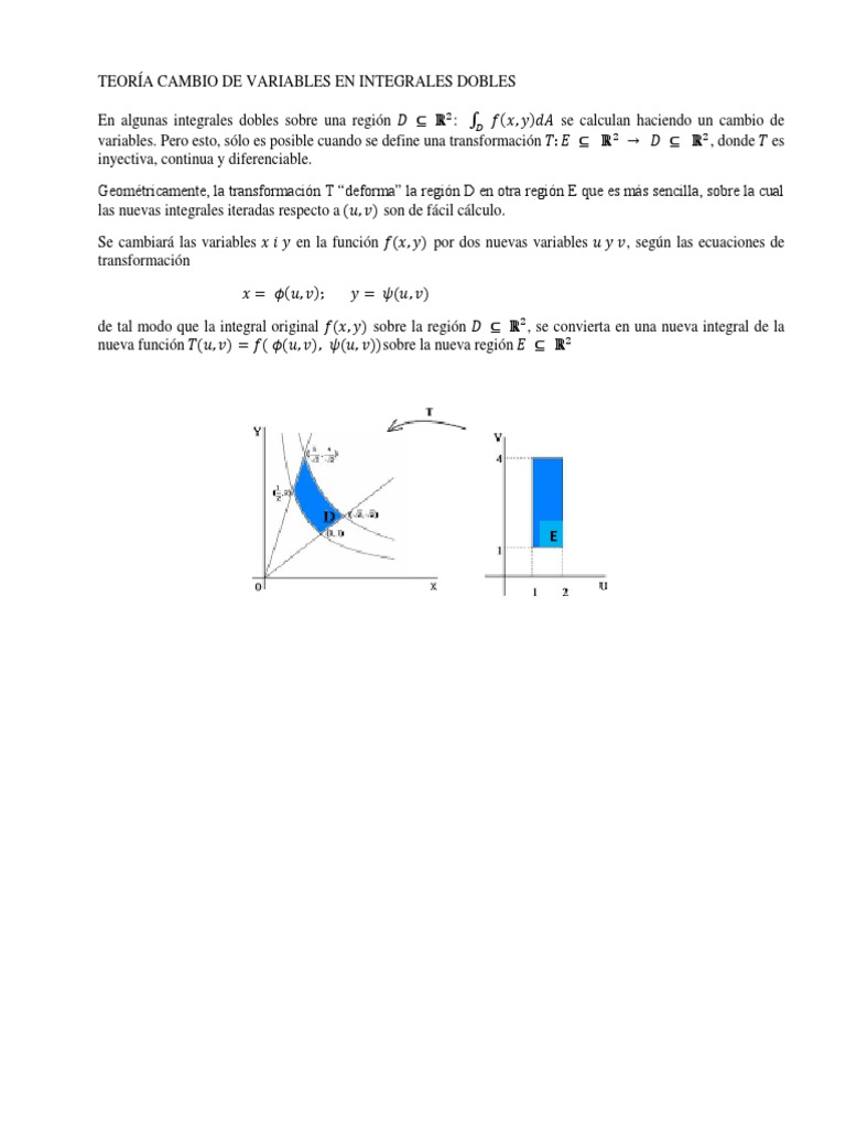 Teoría Cambio de Variables en Integrales Dobles | PDF | Integral | Cálculo