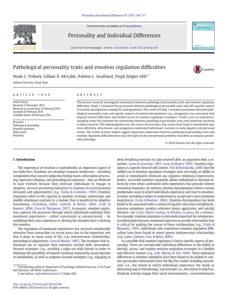 Pathological Personality Traits and Emotion Regulation Difficulties ...