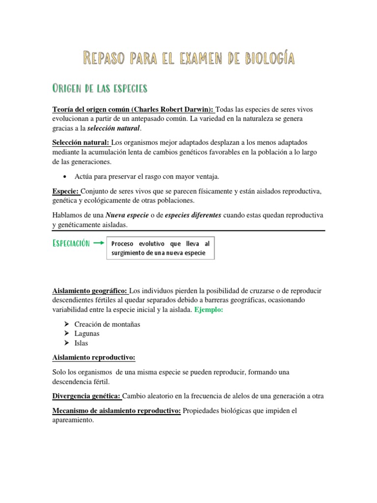Repaso para El Examen de Biología | PDF | Evolución | Organismos
