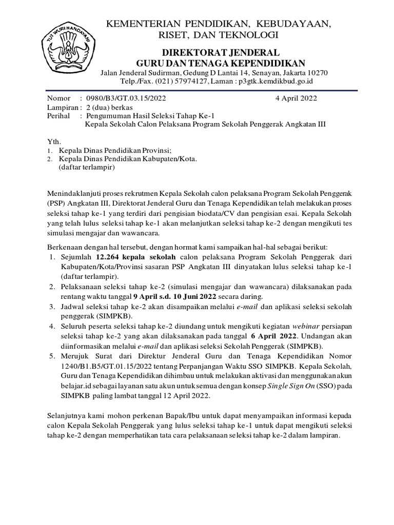 Banten - Pengumuman Seleksi Tahap Ke-1 CKS PSP Angkatan III | PDF ...