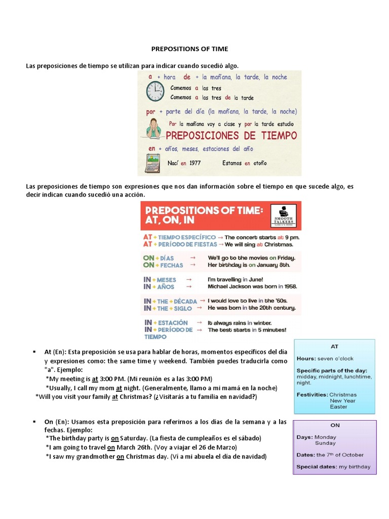 Prepositions of Time | PDF