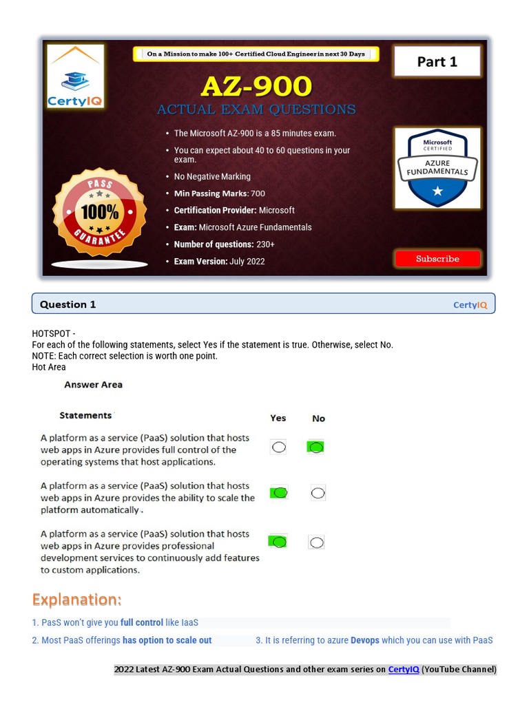 CertyIQ - AZ-900 Exam Questions - Part 1 | PDF | Cloud Computing | Platform As A Service