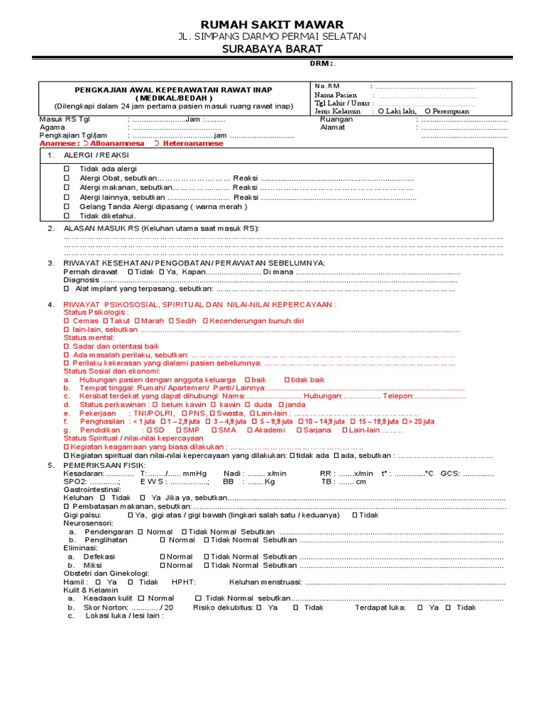 Pengkajian Awal Keperawatan Rawat Inap | PDF