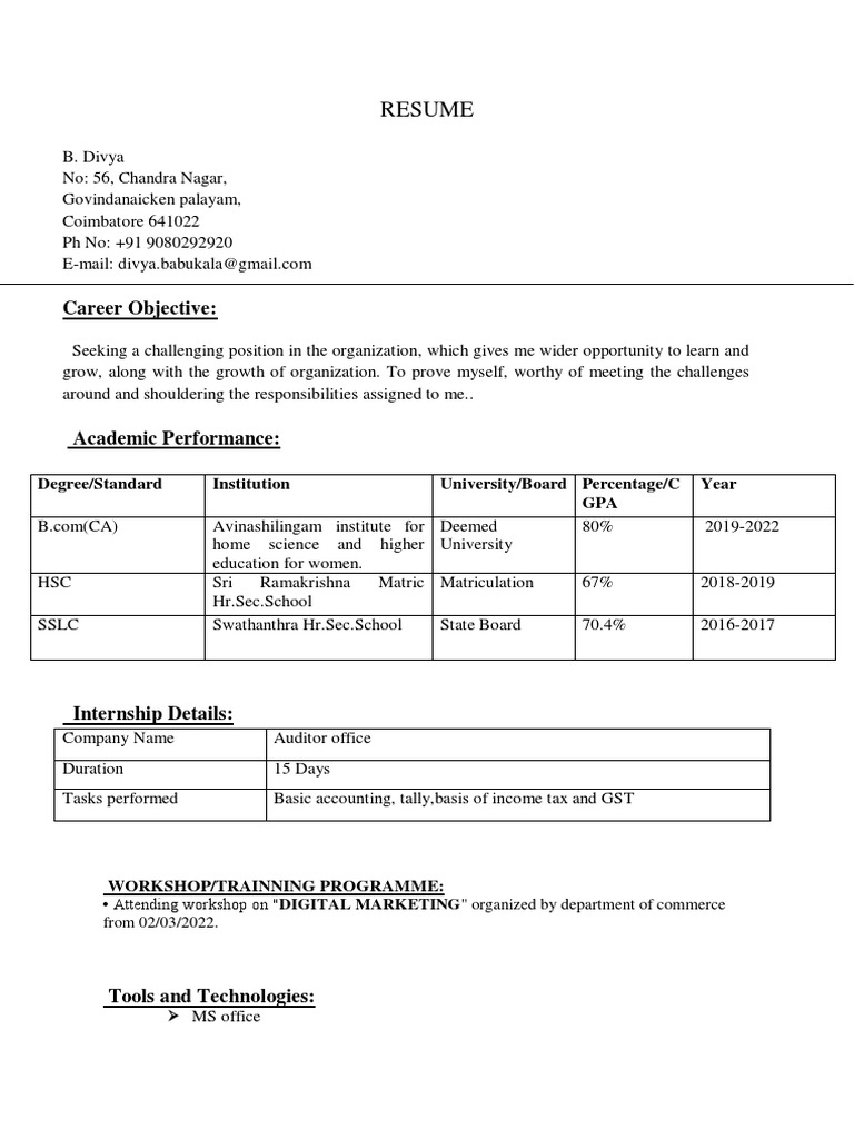 Divya Resume 1 Pdf