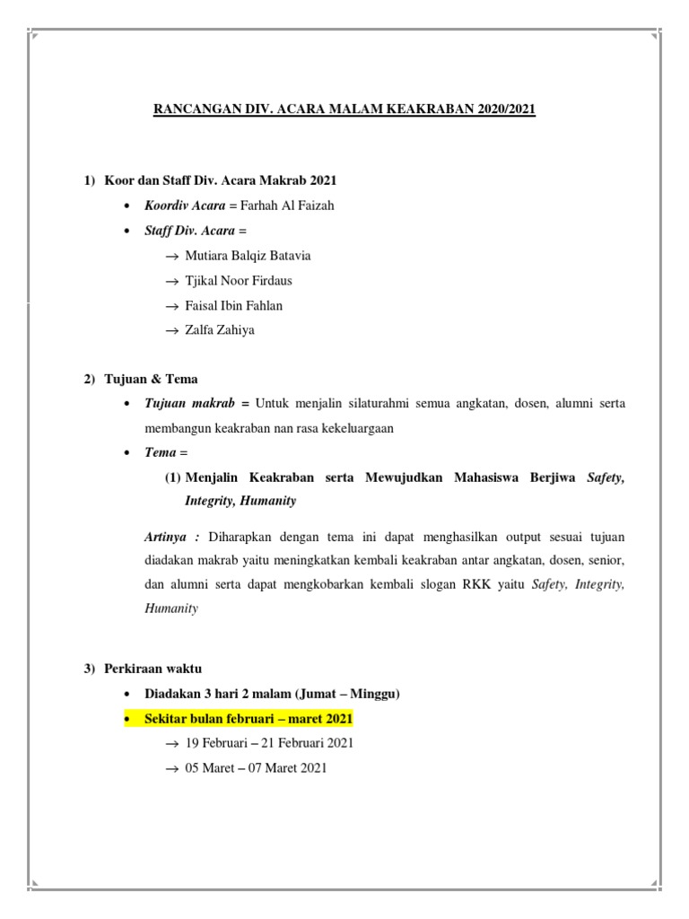 Rancangan Div. Acara Makrab 2021 | PDF