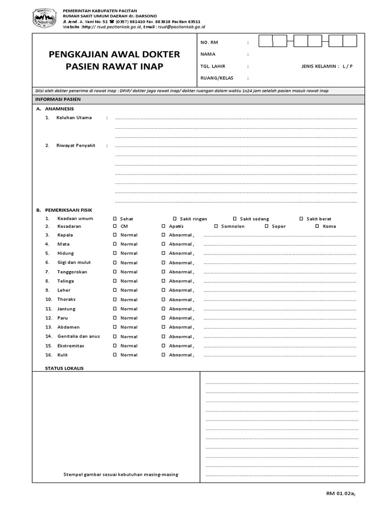 RM 01.02a2 PENGKAJIAN AWAL DOKTER PASIEN RAWAT INAP | PDF