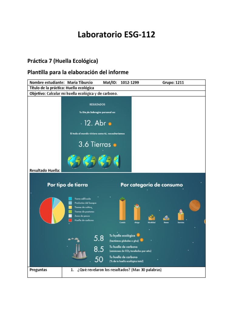 Plantilla Reporte Pract 7 Huella | PDF | Huella de carbono | Energía renovable