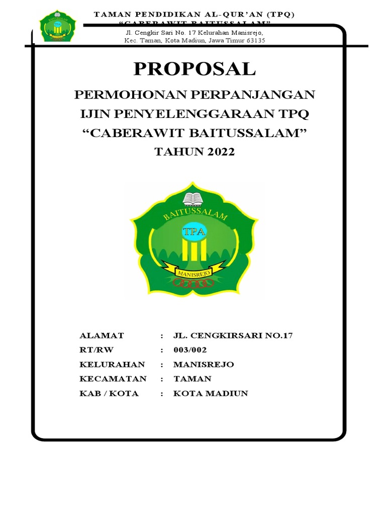 Permohonan Perpanjangan Ijin Operasional TPQ - CABERAWIT BAITUSSALAM | PDF