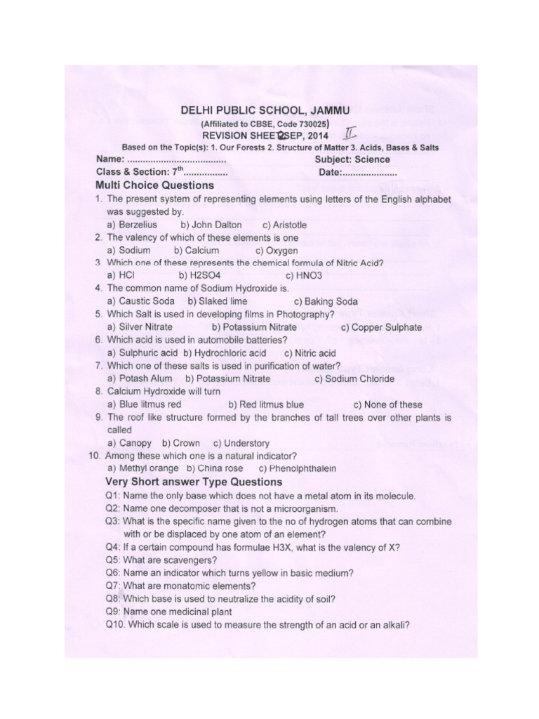 CBSE Class 7 Science - Revision | PDF