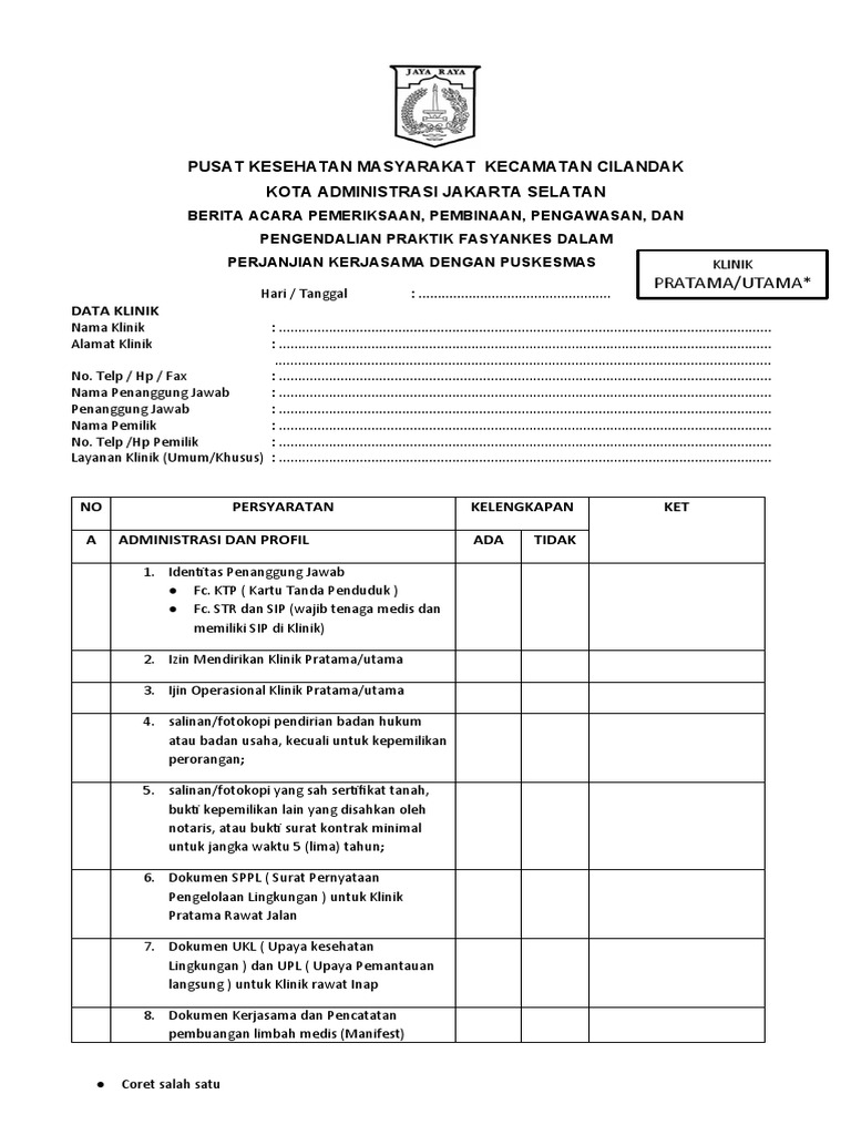Form Pembinaan Klinik Cilandak | PDF