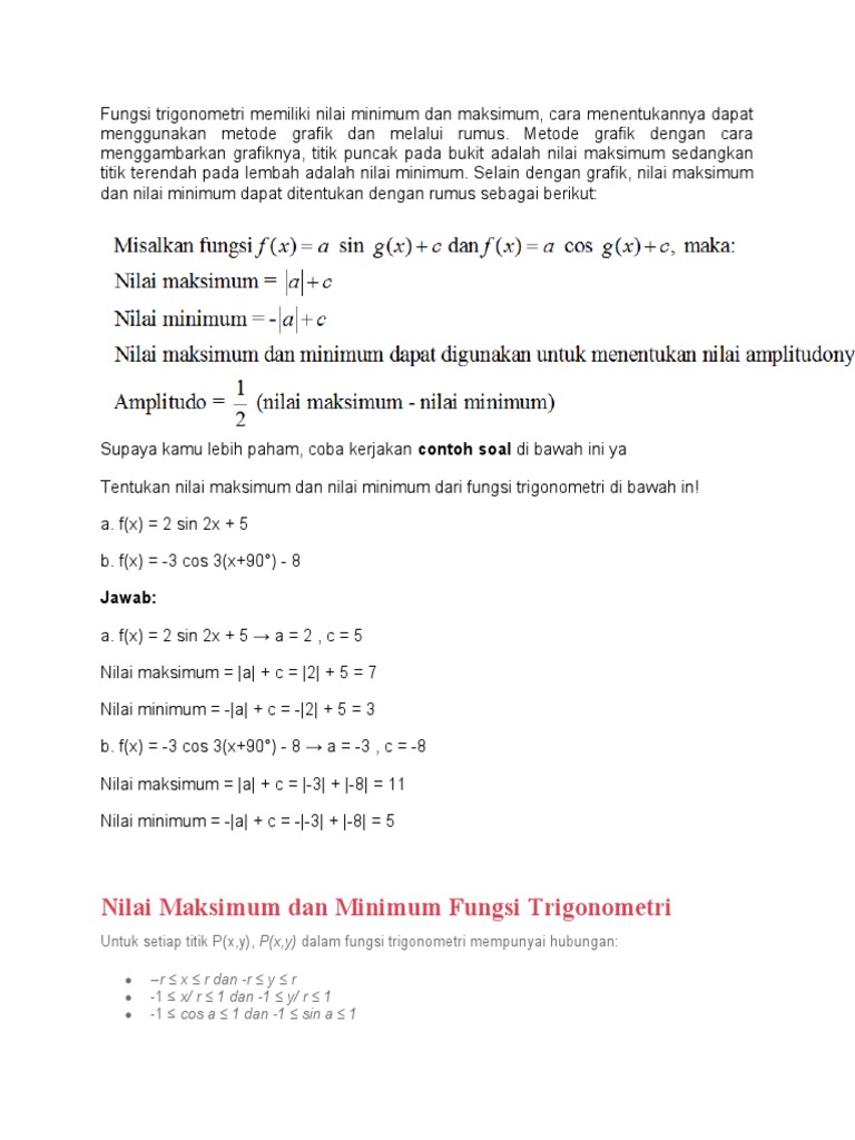 Fungsi Trigonometri Memiliki Nilai Minimum Dan Maksimum | PDF