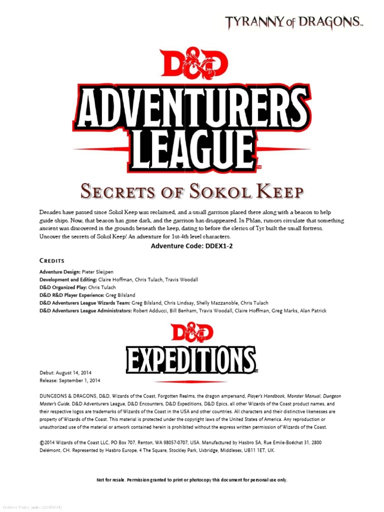 DDEX1-02 Secrets of Sokol Keep (5e) | PDF | Dungeons & Dragons