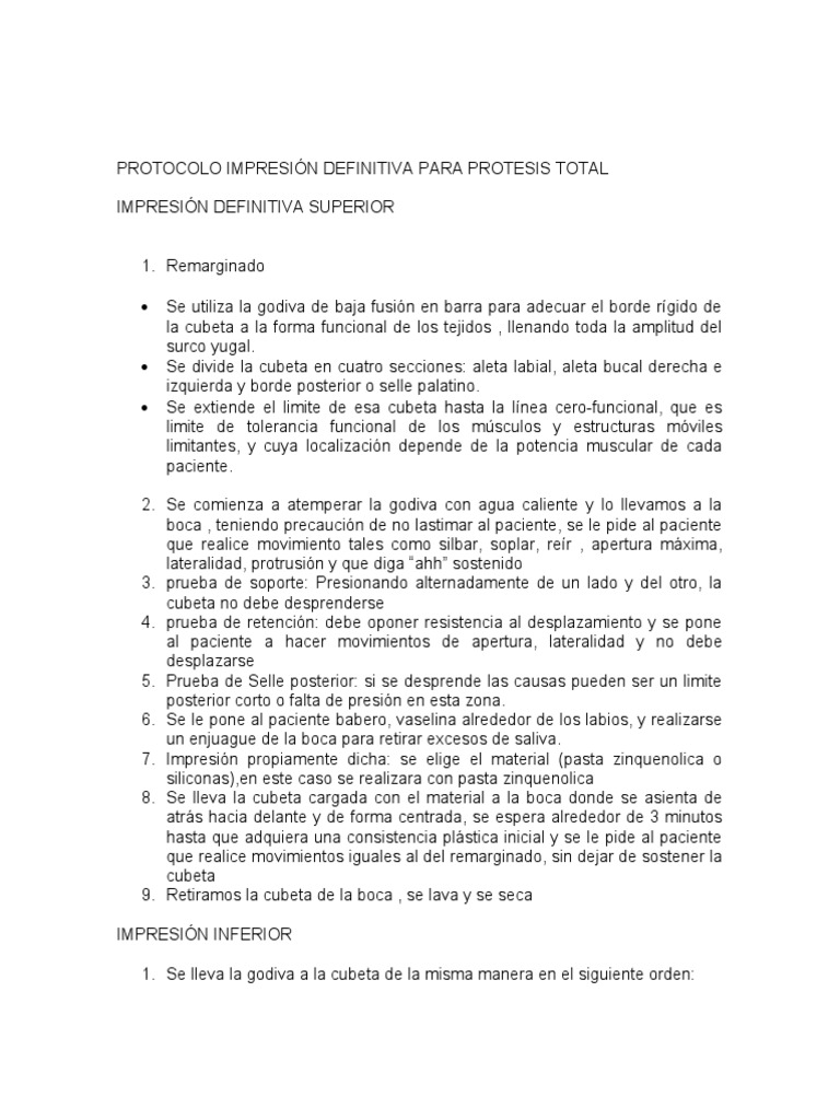 Protocolo Impresión Definitiva para Protesis Total | PDF | Dentadura ...