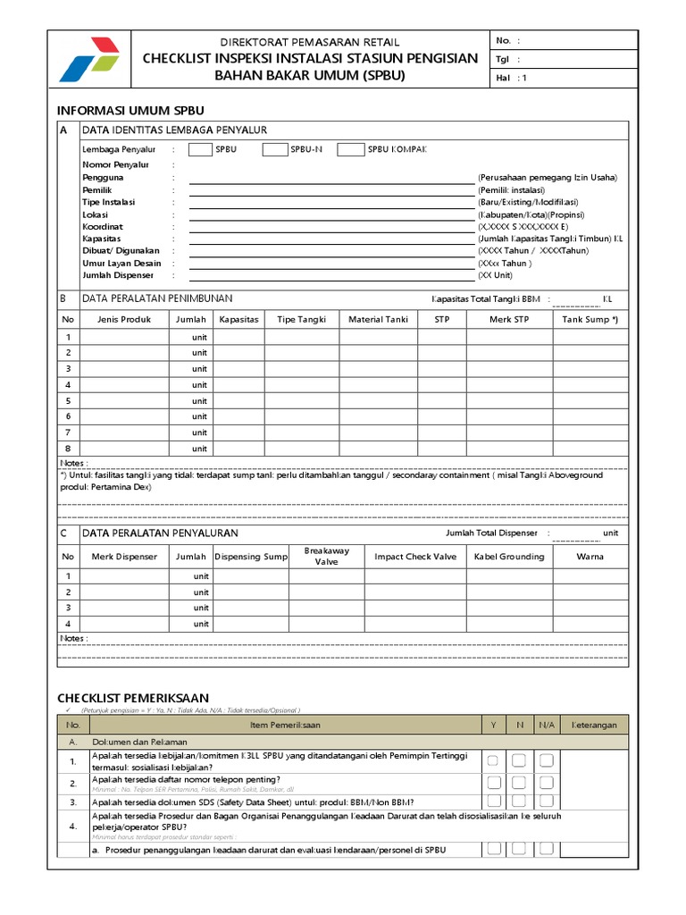 Checklist SPBU SPBN Kompak Terbaru 2021 | PDF