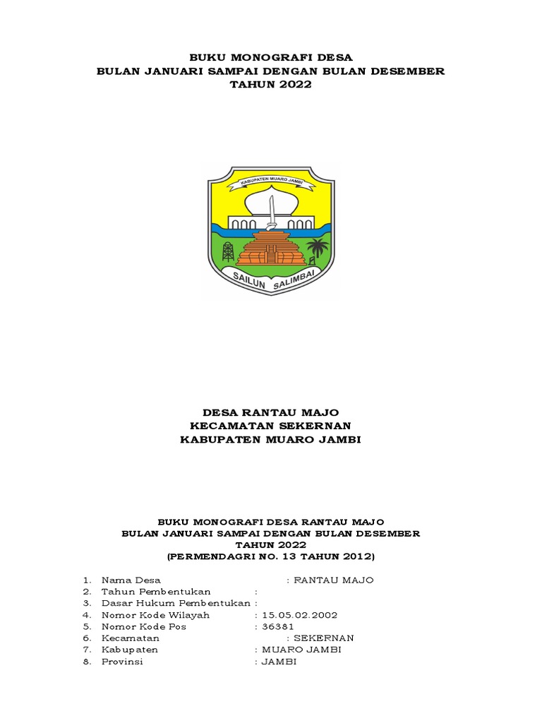 Monografi Desa Rantau Majo 2022 | PDF