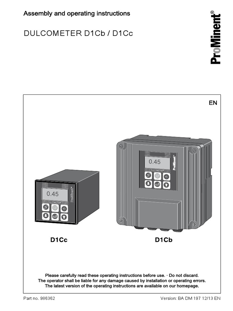 BA DM 197 12 13 EN Dulcometer D1Cb Gesamtanleitung EN | PDF | Electrical Wiring | Relay