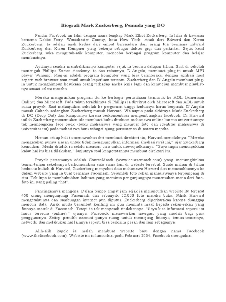 Biografi Mark Zuckerberg | PDF
