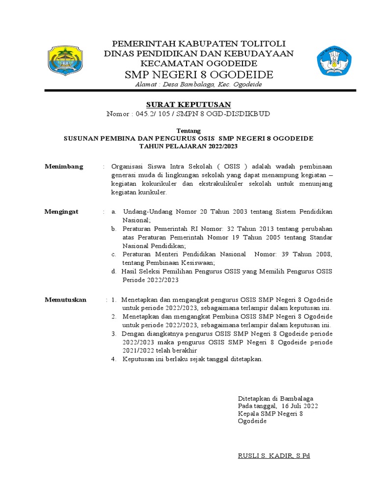 SK Pembina Dan Pengurus Osis | PDF