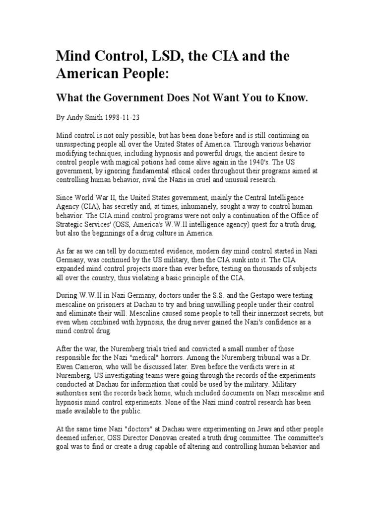 Mind Control | PDF | Hypnosis | Lysergic Acid Diethylamide