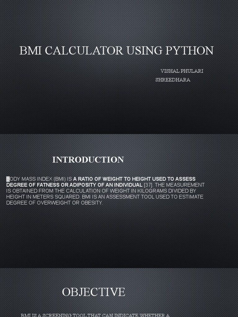 BMI Calculator Using Python | PDF