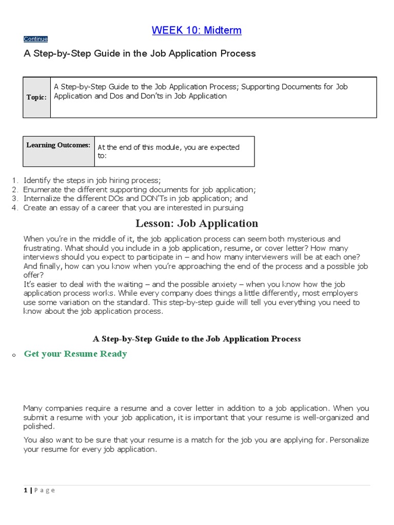 Lesson: Job Application: WEEK 10: Midterm | PDF | Résumé | Recruitment