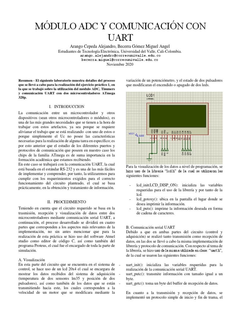 Módulo ADC y Comunicación Con UART | PDF | Microcontrolador | Conversor analógico a digital