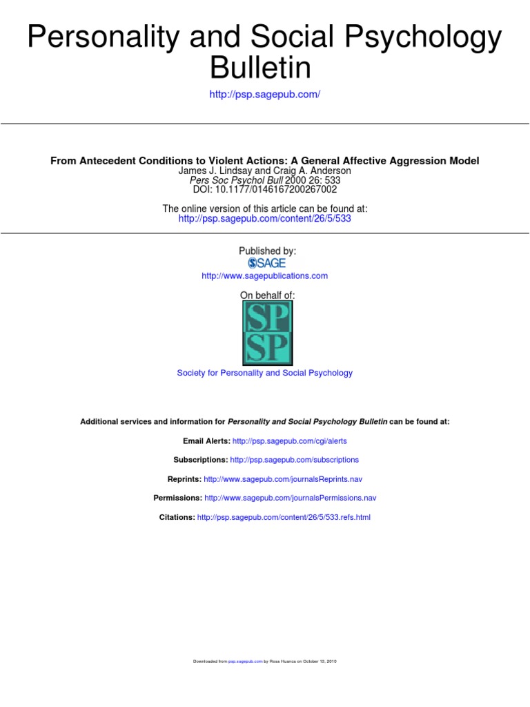 Bulletin Personality and Social Psychology | PDF | Aggression | Affect ...