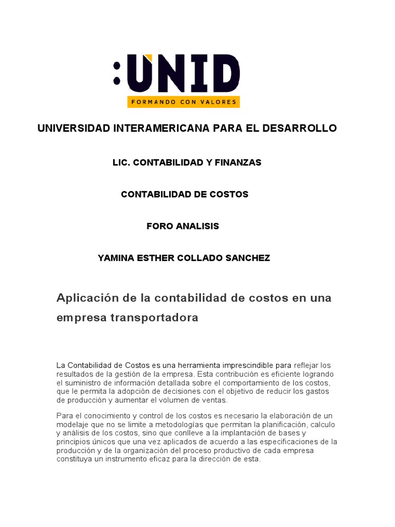 2 Foro Analisis Contabilidad de Costos Yamina Collado | PDF ...