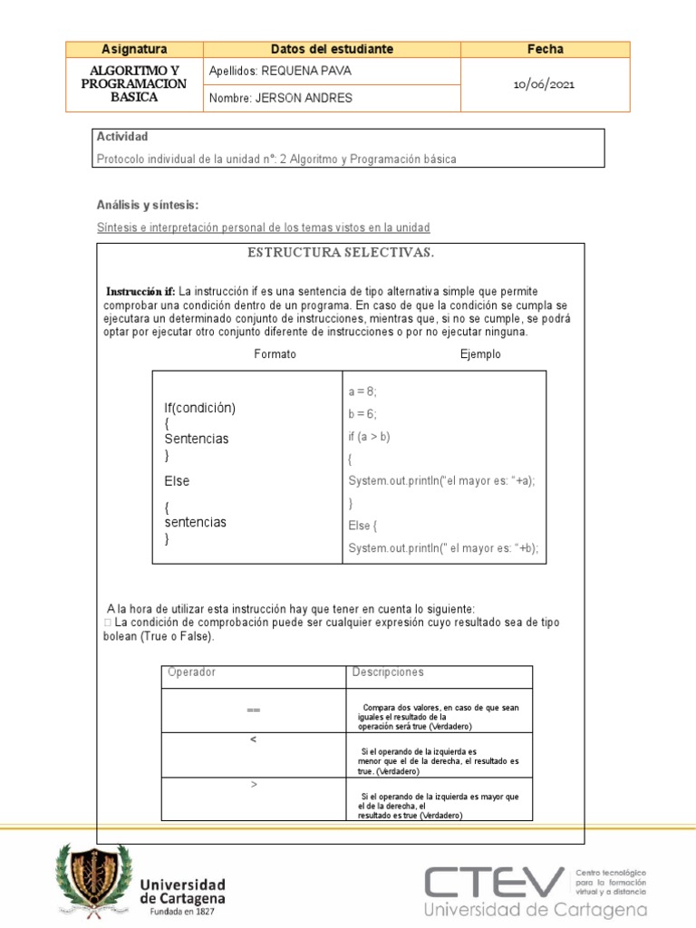 Plantilla Protocolo Individual (2) de ALGORITMO #2 | PDF | Algoritmos | Lenguaje de programación