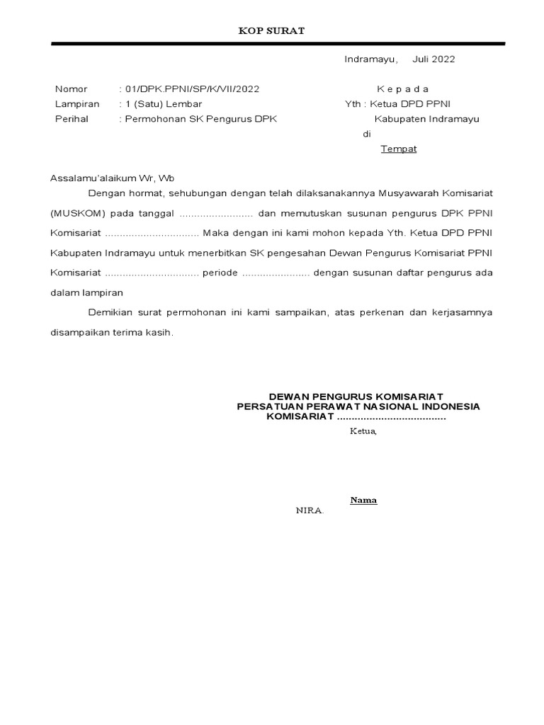 Permohonan SK Pengurus DPK Ke DPD | PDF