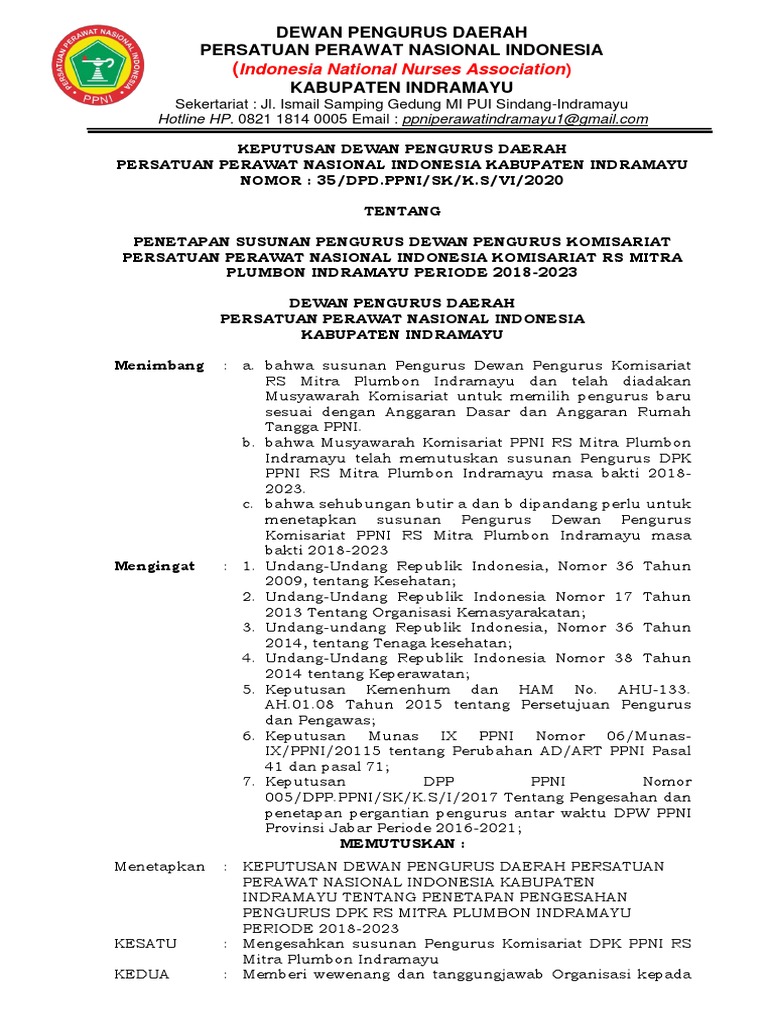 Pengesahan Pengurus PPNI Indramayu | PDF