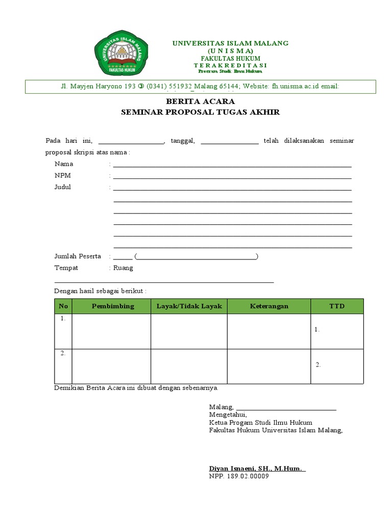 Form Seminar Tugas Akhir | PDF