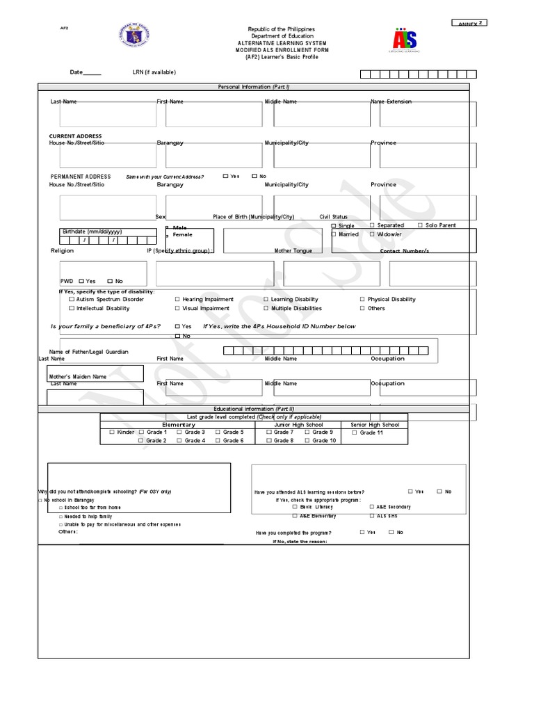 Same With Your Current Address?: Annex 2 | PDF | Disability | Learning