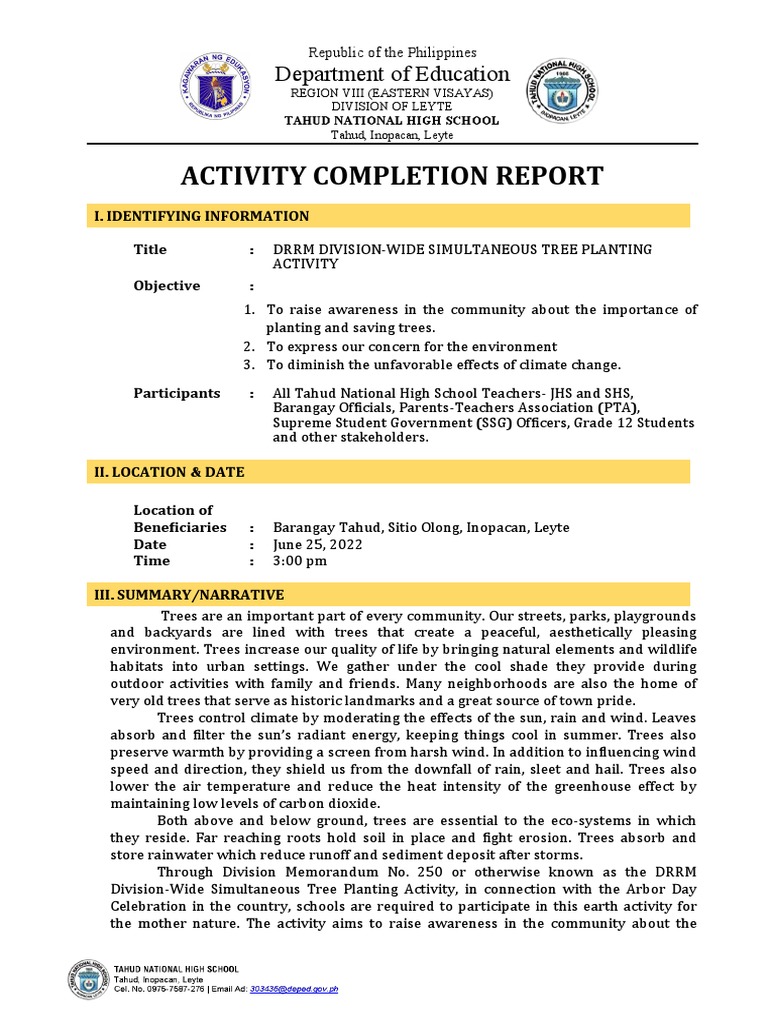 DRRM Tree Planting Activity Report | PDF | Trees | Plants