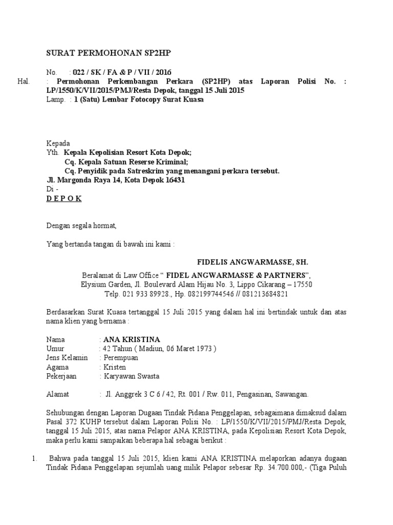 Surat Permohonan SP2HP | PDF