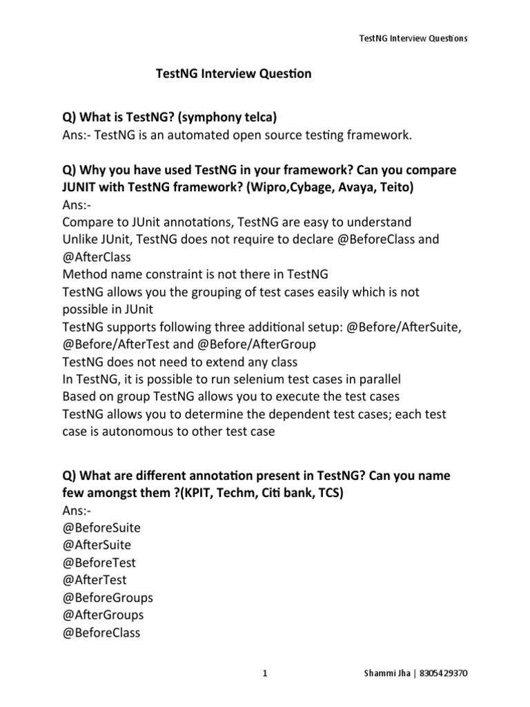 TestNG interview Questions | PDF | Software Testing | Software TestNG interview Questions | PDF | Software Testing | Software