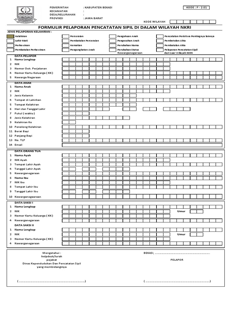 Formulir 2.01 Kelahiran | PDF