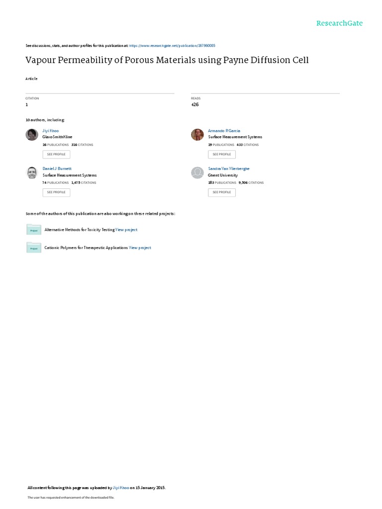 Vapour Permeability of Porous Materials Using Payne Diffusion Cell ...