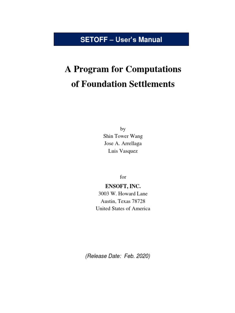 A Program For Computations of Foundation Settlements: Setoff - User's Manual | PDF | Computer ...