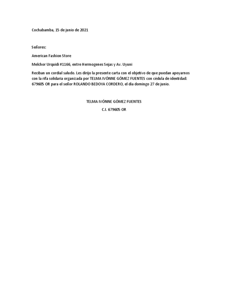 Carta Rifa | PDF | Estilo de vida