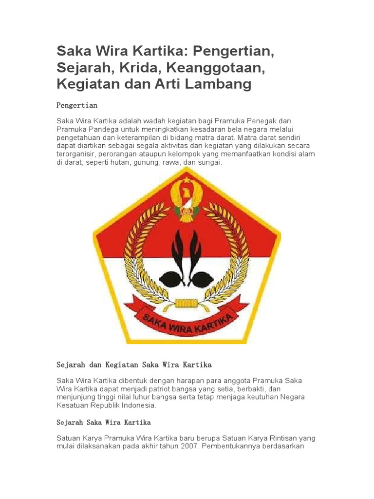Pengertian, Sejarah dan Kegiatan Saka Wira Kartika | PDF