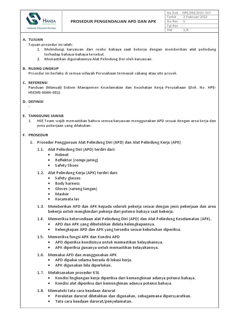 Prosedur Pengendalian APD | PDF