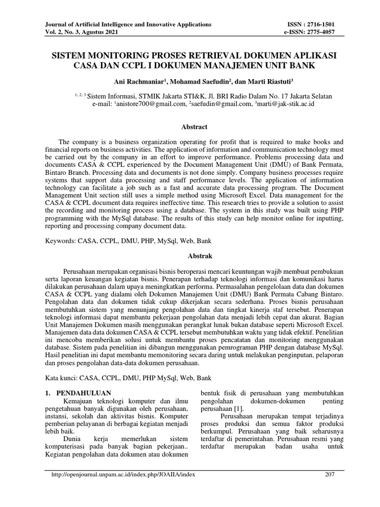 Sistem Monitoring Proses Retrieval Dokumen Aplikasi Casa Dan CCPL I ...