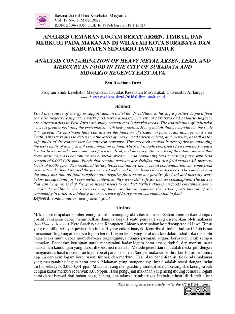 Analisis Cemaran Logam Berat Arsen, Timbal, Dan Merkuri Pada Makanan Di ...