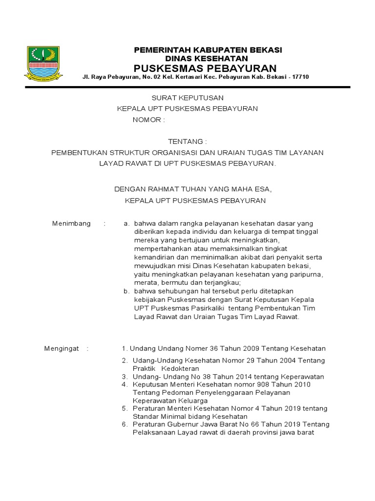 Struktur Organisasi Tim Layad Rawat Puskesmas | PDF | Kesehatan ...