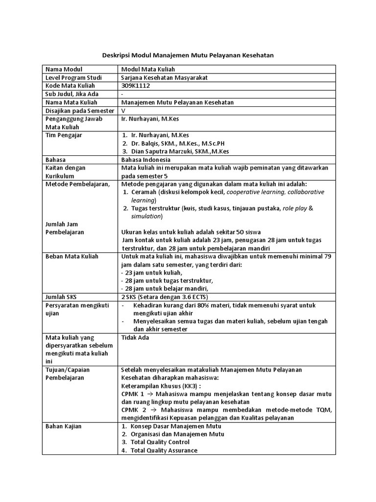 Module Manajemen Mutu Pelayanan Kesehatan | PDF | Karier & Perkembangan | Pengembangan Diri